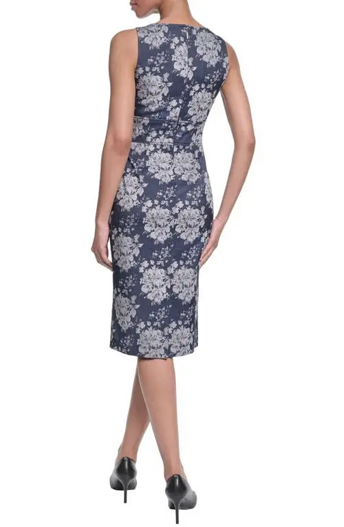 Karl Lagerfeld Paris Floral Stretch Denim Jacquard Sheath Dress