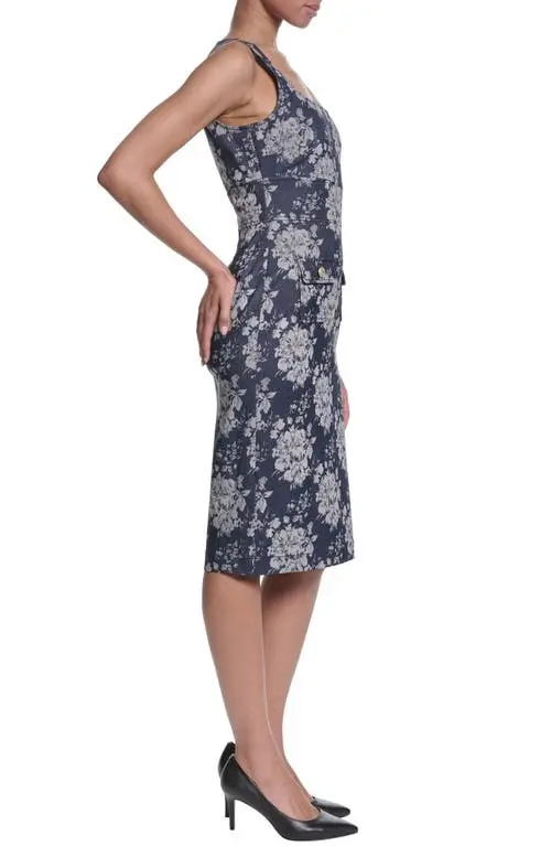 Karl Lagerfeld Paris Floral Stretch Denim Jacquard Sheath Dress