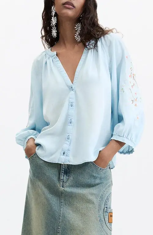 Desigual Embroidered Sleeve Top