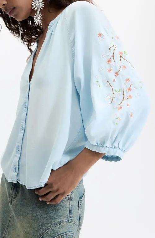 Desigual Embroidered Sleeve Top