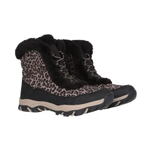 Mountain Warehouse Leopard Print Thermal Lace-up Ankle Boots - Black
