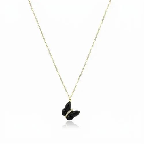 THE LOVERY FINE JEWELRY Asymmetrical Butterfly Necklace With And Cubic Zirconia - Onyx