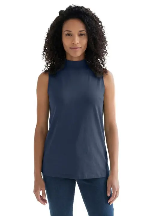ROAMAN'S Sleeveless Mockneck Tee - Navy
