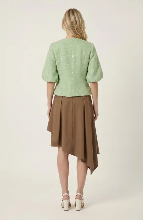 MODENAIRE Elegant Puff Sleeve Top With Metallic Button Accents