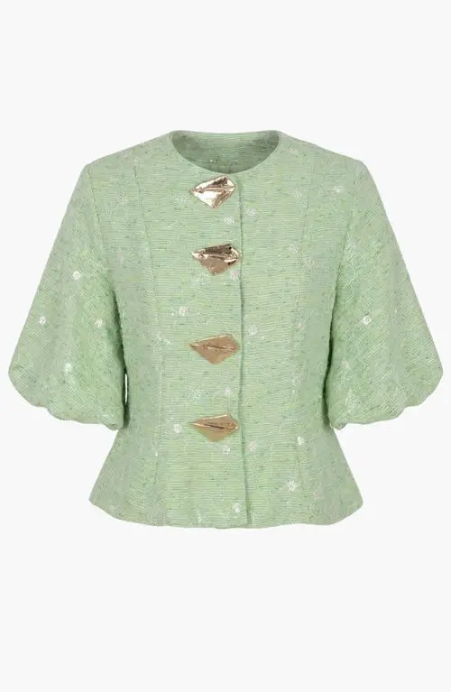 MODENAIRE Elegant Puff Sleeve Top With Metallic Button Accents