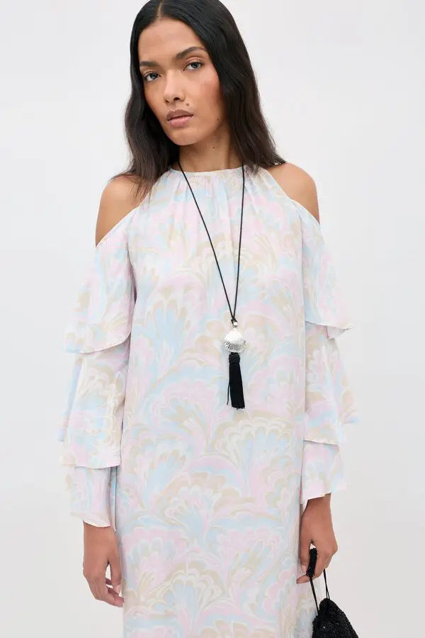 Rixo Niara Marble Swirl Pastel Maxi Dress