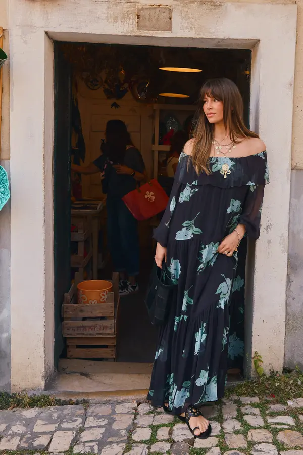 Rixo Lela Peonies Scatter Charcoal Dress - Black