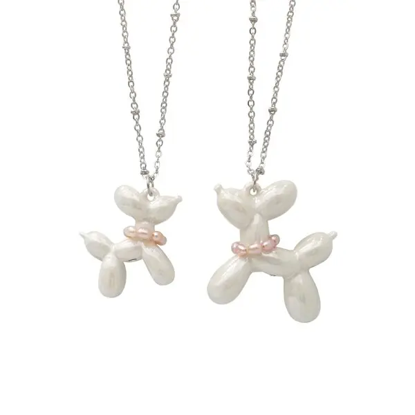 POPORCELAIN Pearly Porcelain Balloon Doggie Necklace, Silver Tone - White