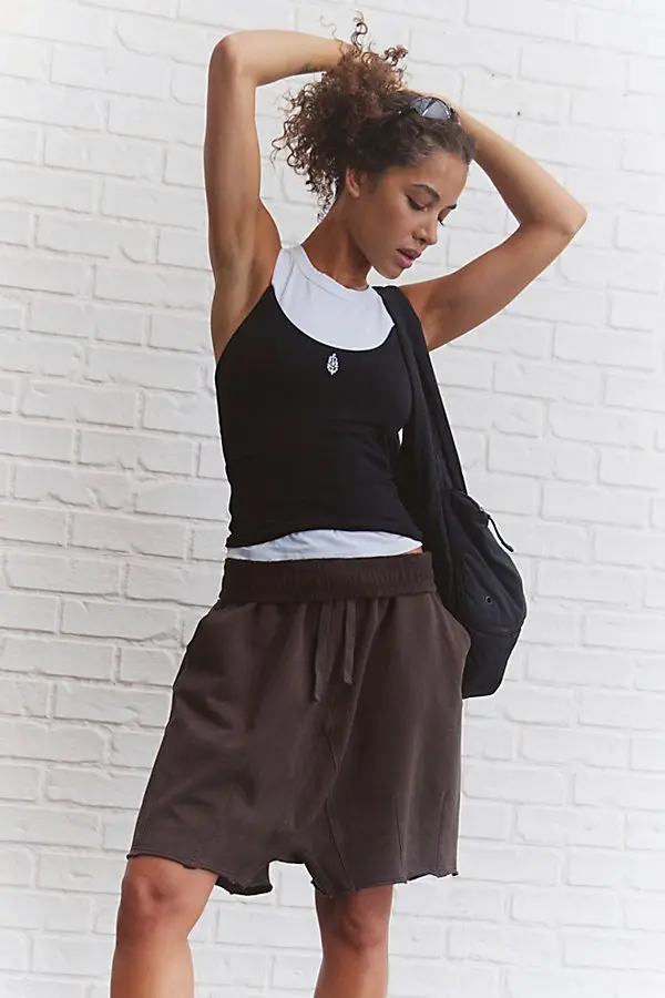 Free People Relaxed Cotton Sweat Shorts - Chocolate