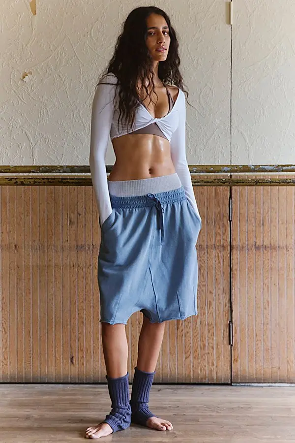 Free People Cotton Sweat Shorts With Drawstring Waist - Skyline