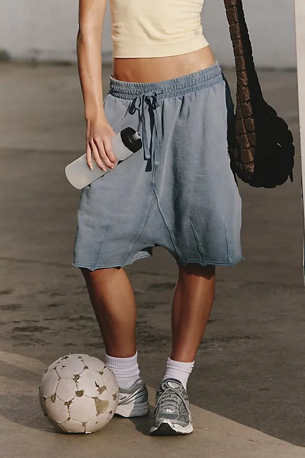 Free People Cotton Sweat Shorts With Drawstring Waist - Skyline