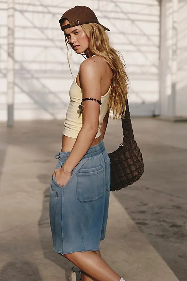 Free People Cotton Sweat Shorts With Drawstring Waist - Skyline