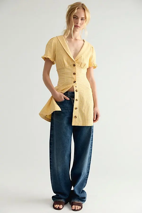 Free People Corrine Button Down Mini Dress - Dandelion Combo