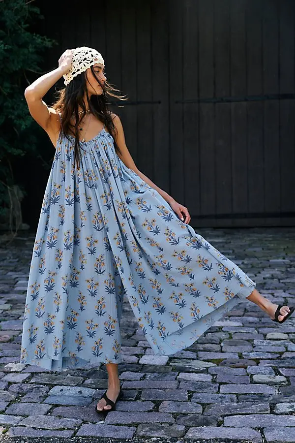 Free People Raffia Blooms Printed Jumpsuit - Raindrop Combo