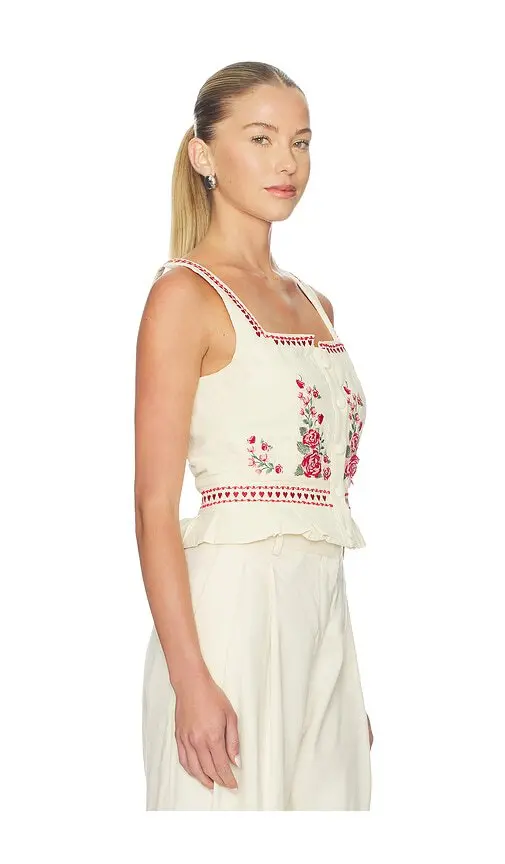 Agua Bendita Charlotte Cherish Top In Cream