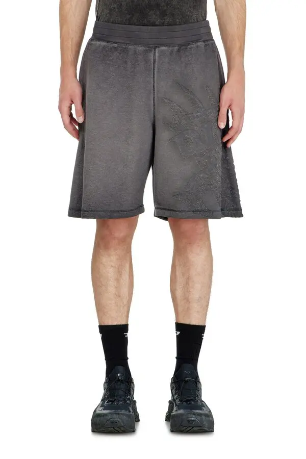 DIESEL® Sweatshorts With Dévoré Motifs And Cold Pigment Dye