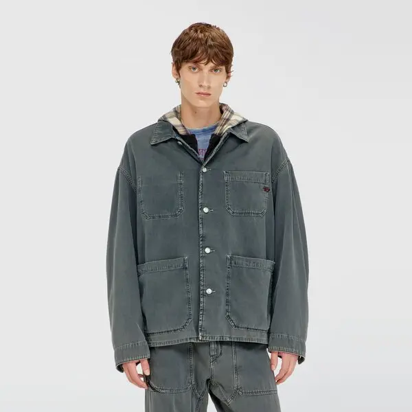 DIESEL® Denim Utility Jacket With Embroidered Detail - Grey