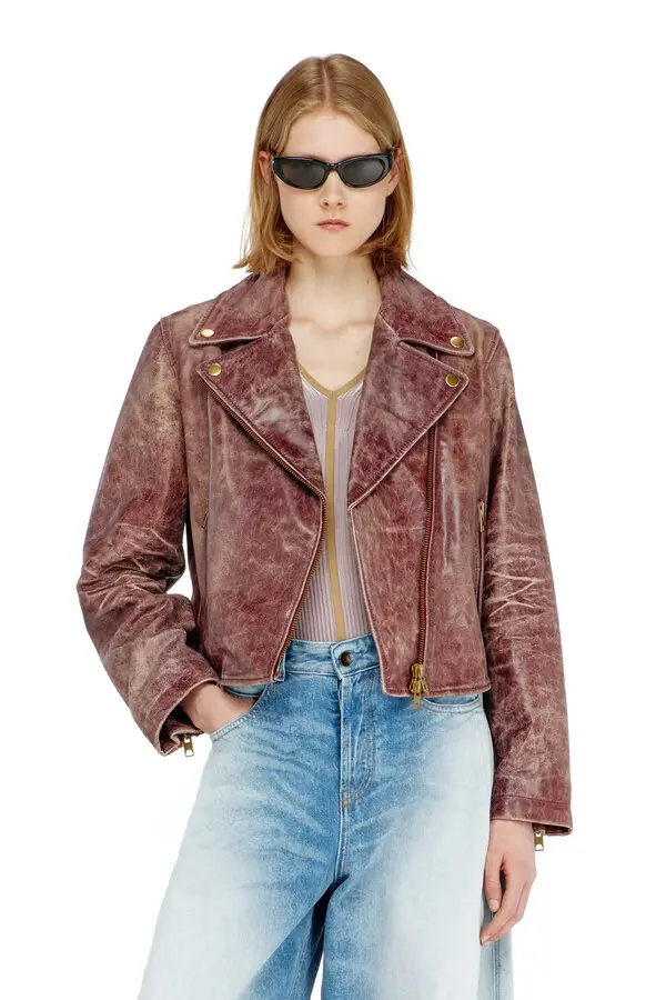 DIESEL® Biker Jacket In Treated Leather - Red