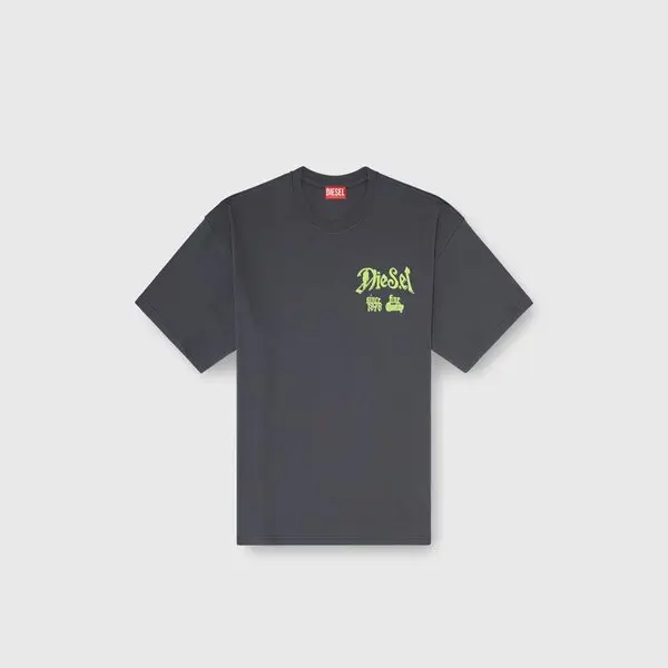 DIESEL® Cotton T-shirt With Flock Graphic - Grey