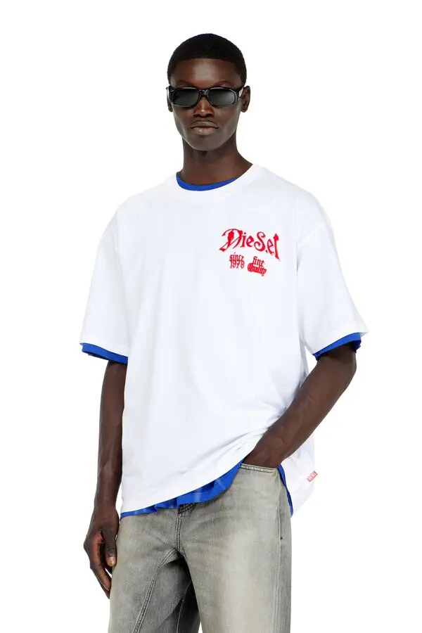 DIESEL® Cotton T-shirt With Flock Graphic