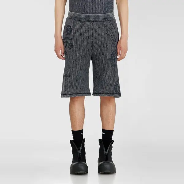 DIESEL® Mesh Cotton Sweatshorts With Graphic Prints And Acid Wash