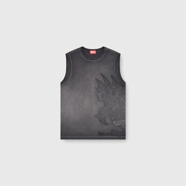 DIESEL® Sleeveless Jersey Top With Embossed Graphics - Grey
