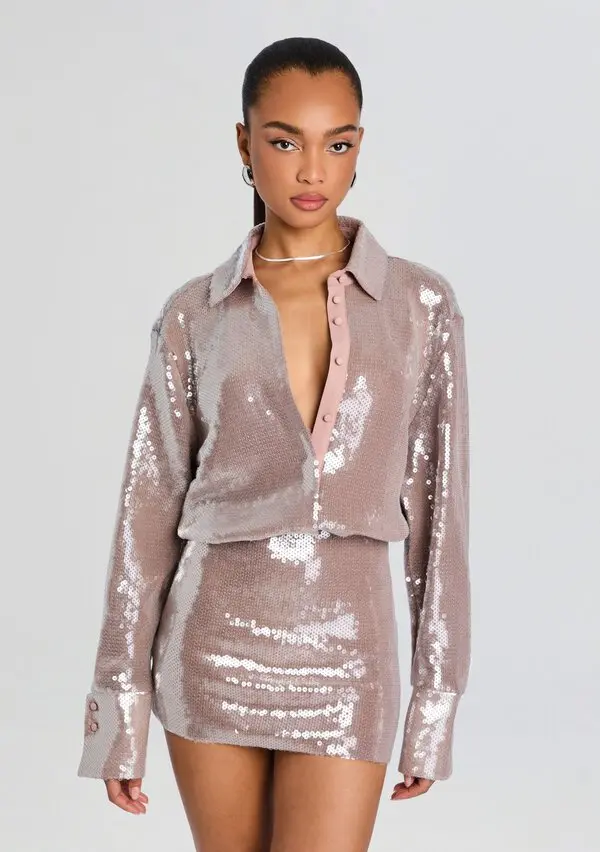 Retrofete Briseis Sequin A-line Mini Dress - Truffle
