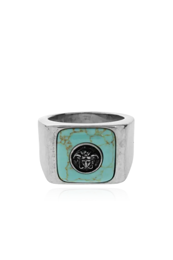 Versace Signet Ring With Stone - Silver