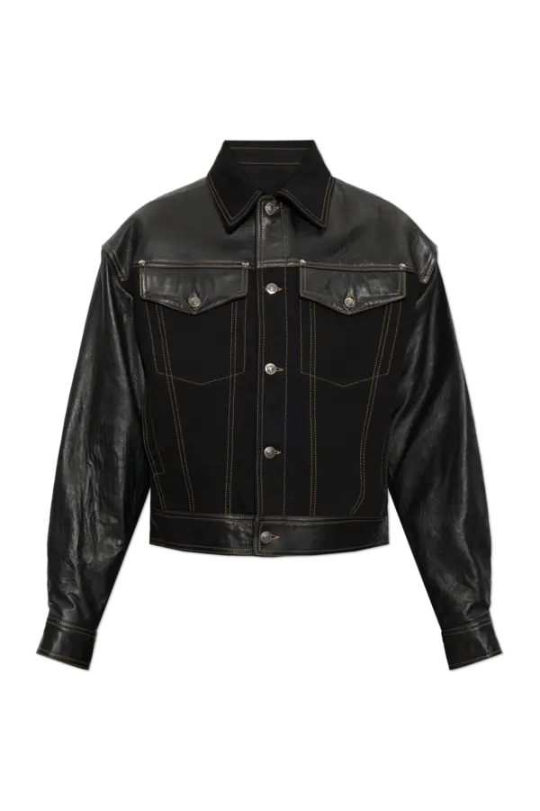 Versace Denim Jacket With Leather Inserts