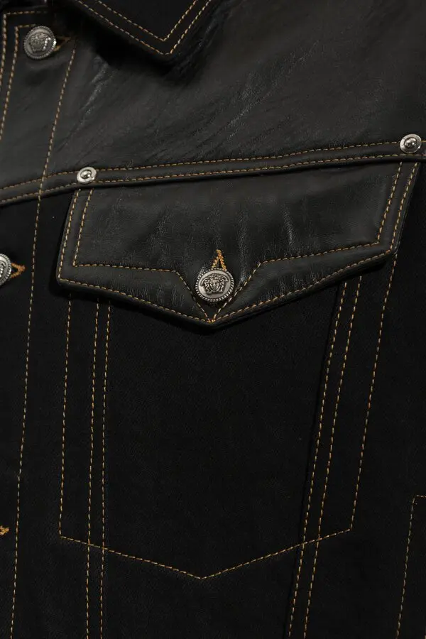 Versace Denim Jacket With Leather Inserts