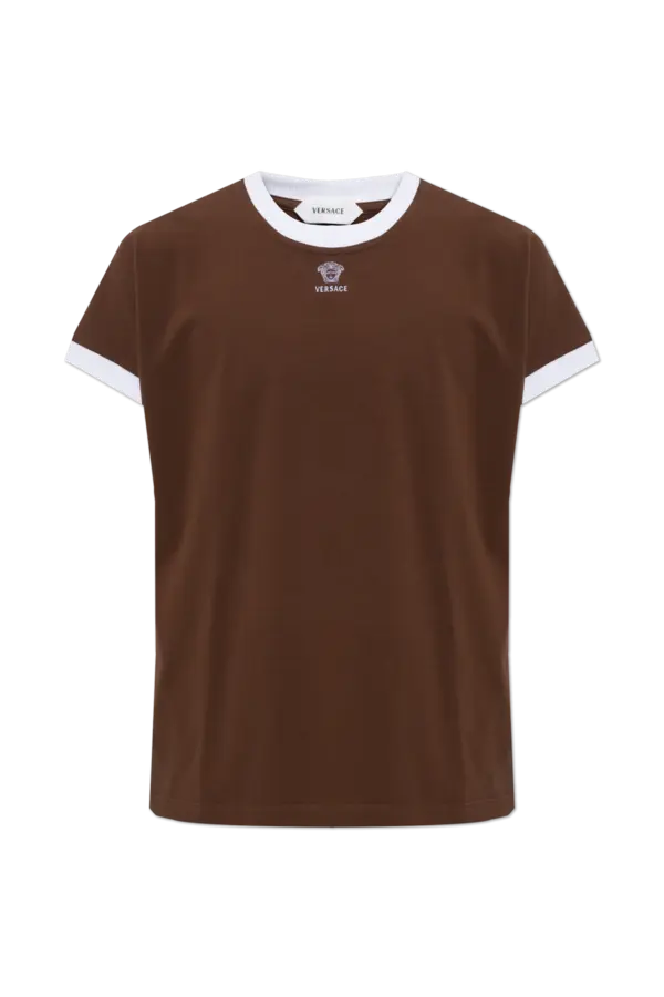 Versace T-shirt With Embroidered Logo - Brown