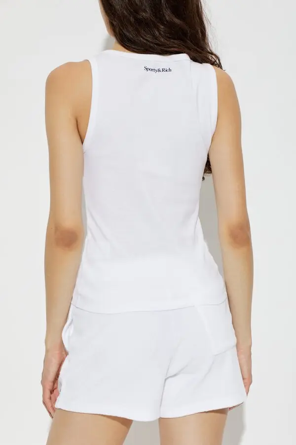 Sporty & Rich 47 New York Yankees Collection Rhinestone Logo Tank Top - White