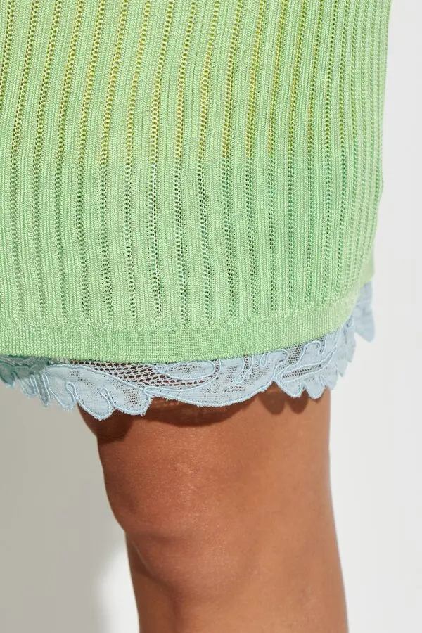 Versace Ribbed Skirt With Lace Trim