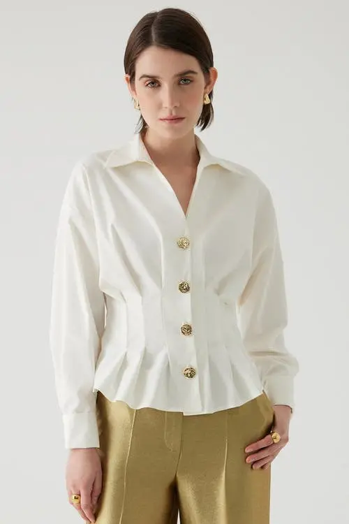 EXQUISE Agustin Cotton Shirt With V-neck And Long Sleeves