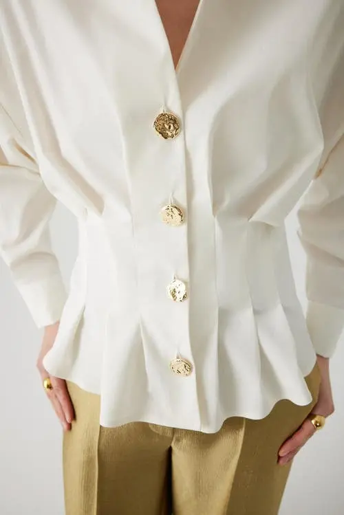 EXQUISE Agustin Cotton Shirt With V-neck And Long Sleeves