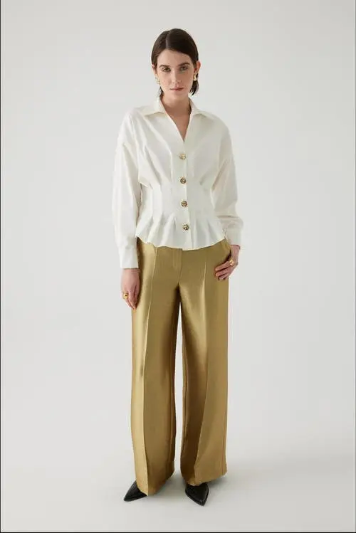 EXQUISE Agustin Cotton Shirt With V-neck And Long Sleeves