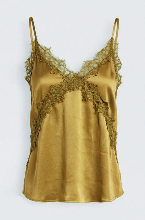 EXQUISE Lace Trim V-neck Camisole - Lime