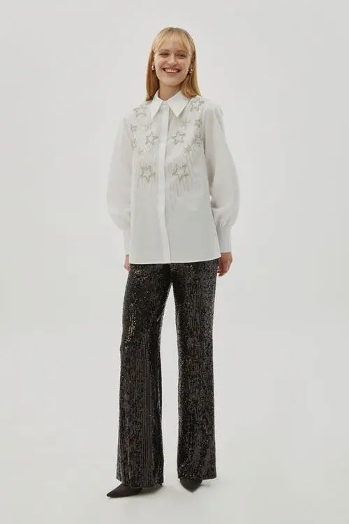 EXQUISE Star Stone Embellished Shirt