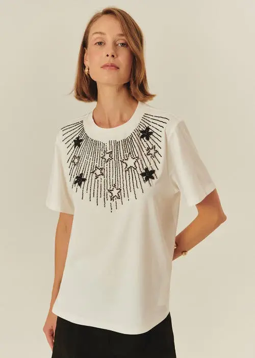 EXQUISE Alanna Embroidered T-shirt - Ecru