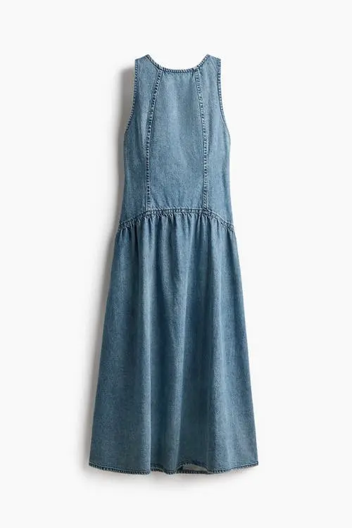 H&m Flared Skirt Denim Maxi Dress