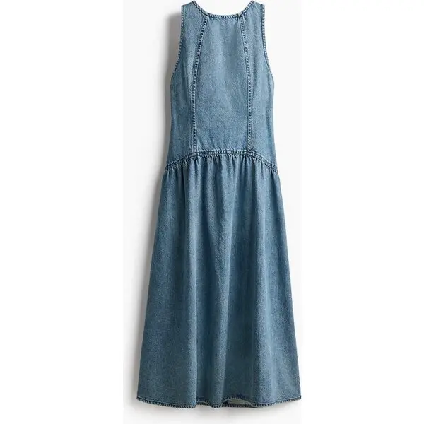 H&M Flared Skirt Denim Maxi Dress - Denim Blue