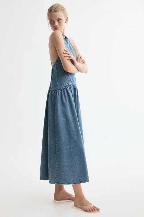 H&M Flared Skirt Denim Maxi Dress