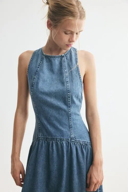 H&M Flared Skirt Denim Maxi Dress