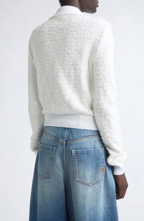 Balmain Half Zip Tweed Jacquard Sweater