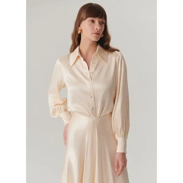 EXQUISE Kaia Satin Shirt - Bone
