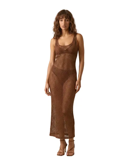 ALEXIA ADMOR Sorelle Crochet Scoopneck Maxi Dress - Brown