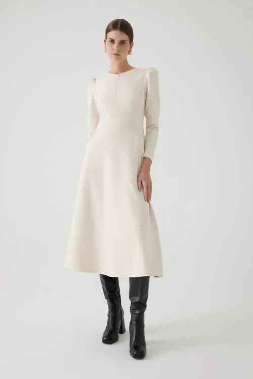 EXQUISE Angela Midi Dress - Ecru
