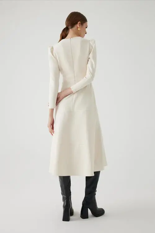 EXQUISE Angela Midi Dress - Ecru