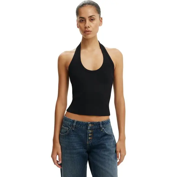 COTTON ON Rib Scoop Halter - Black