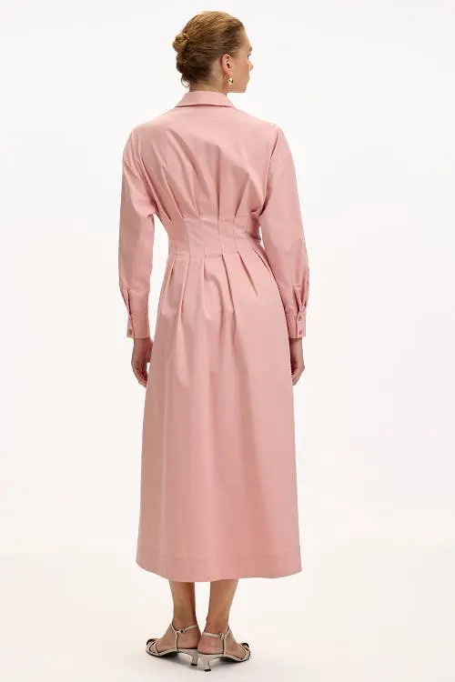 EXQUISE Belted Midi Shirt Dress